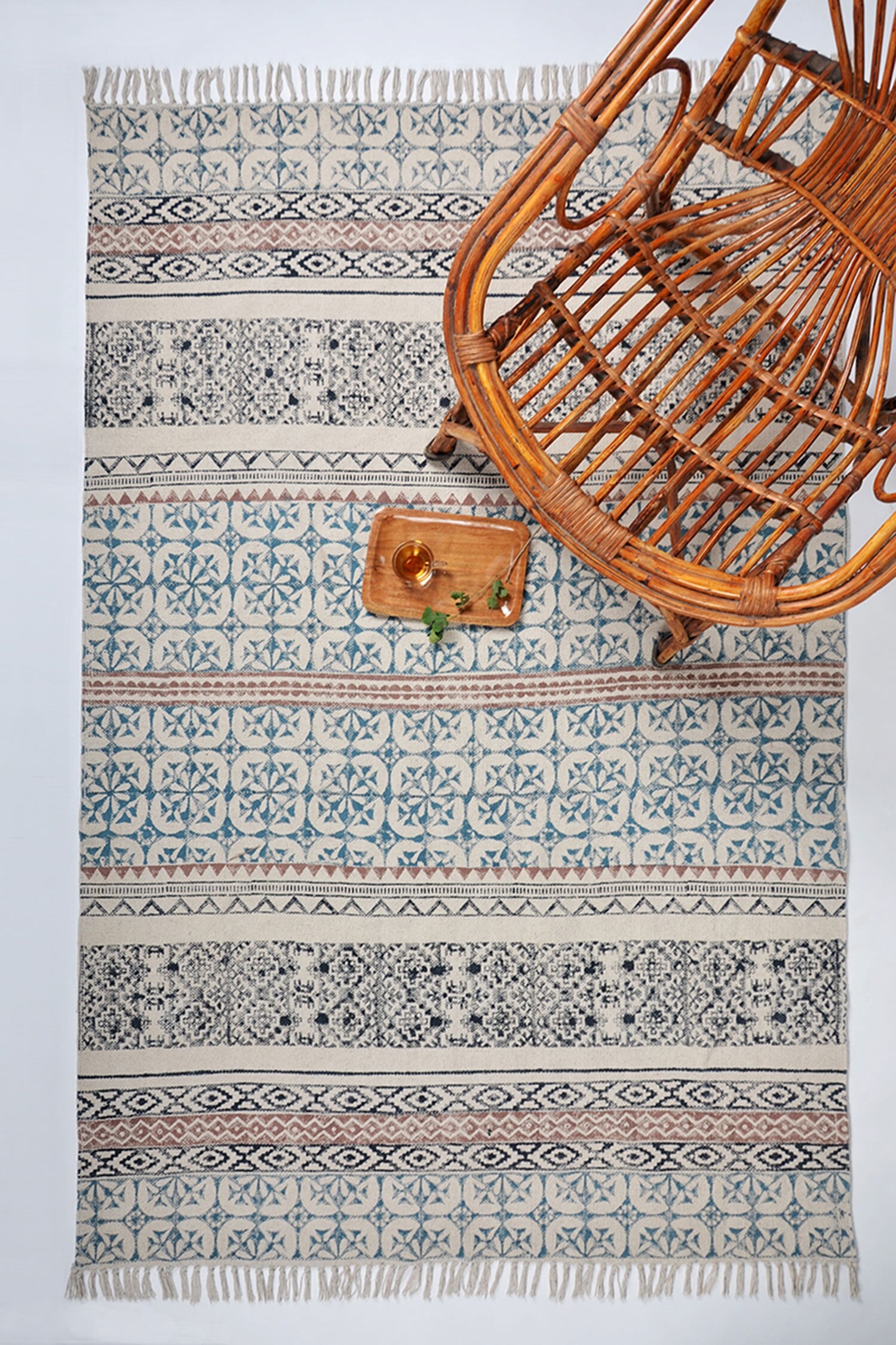 Buy Multi Color Cotton Hand Block Print Rug by ORNA Online at Aza Fashions.