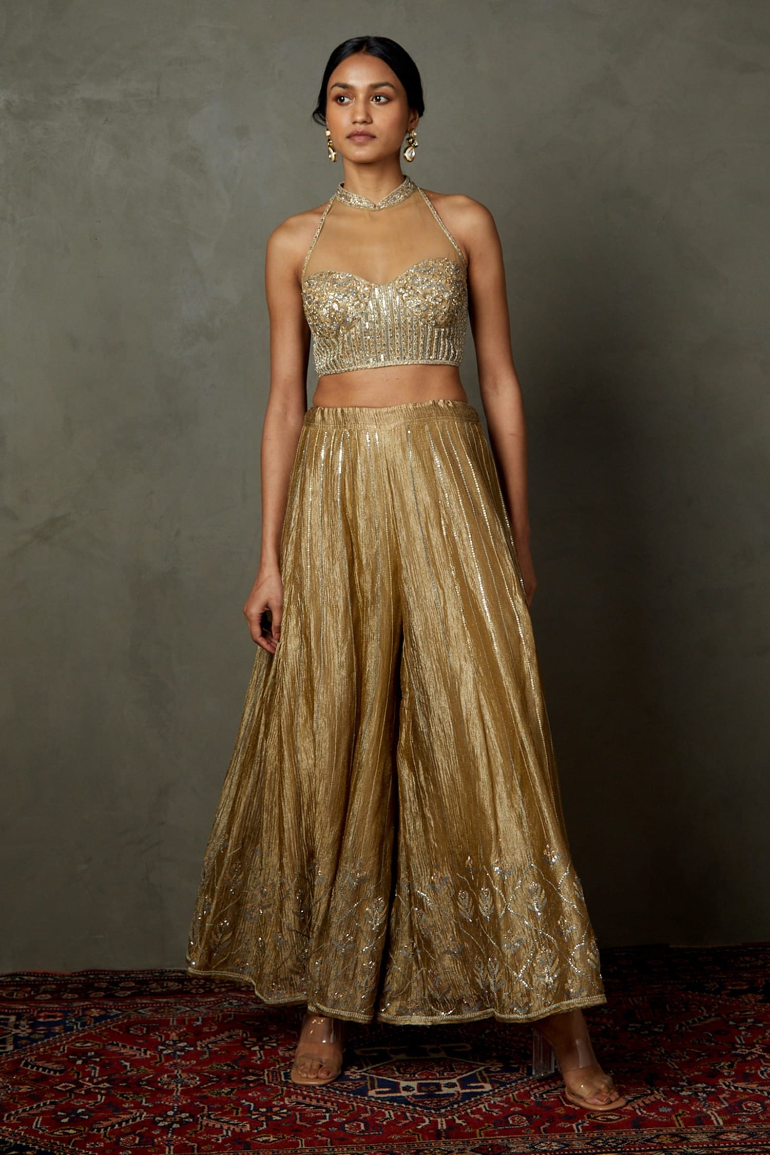 Buy RI.Ritu Kumar Gold Rohira Embroidered Blouse With Palazzo Online ...