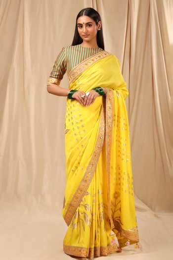 Buy Yellow Raw Silk Printed Paradise Saree For Women by Masaba Online ...