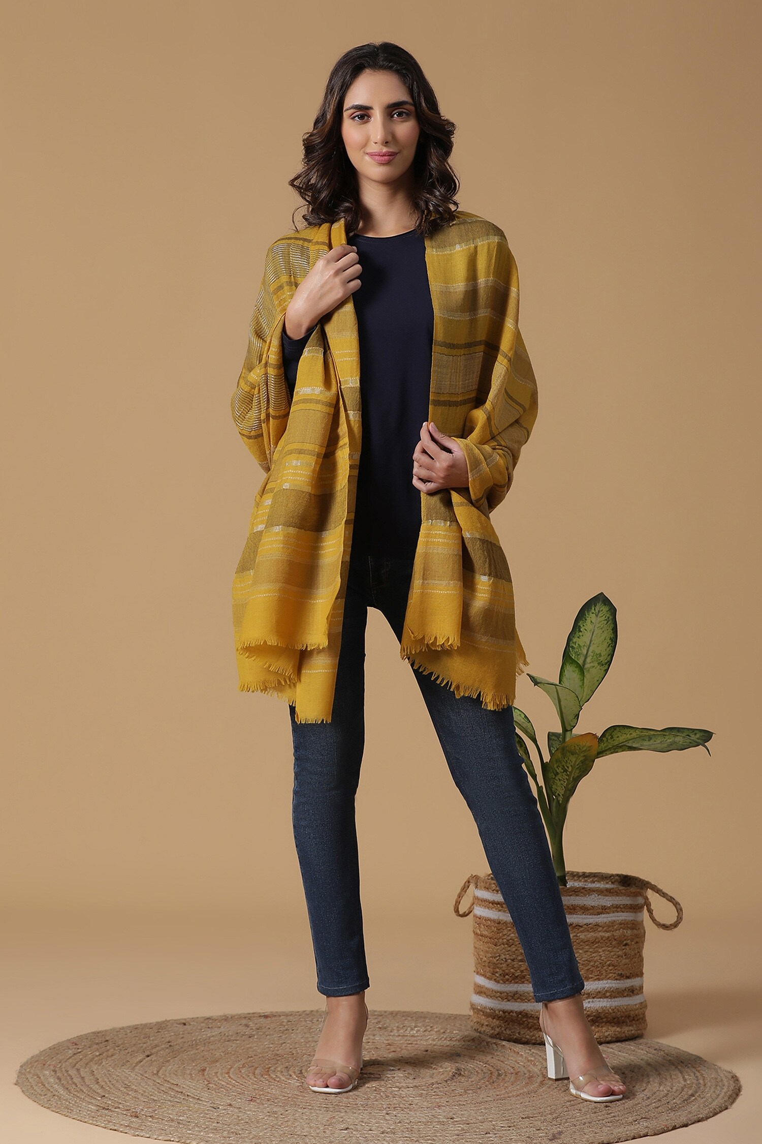 Buy Yellow Striped Shawl by SHINGORA Online at Aza Fashions.