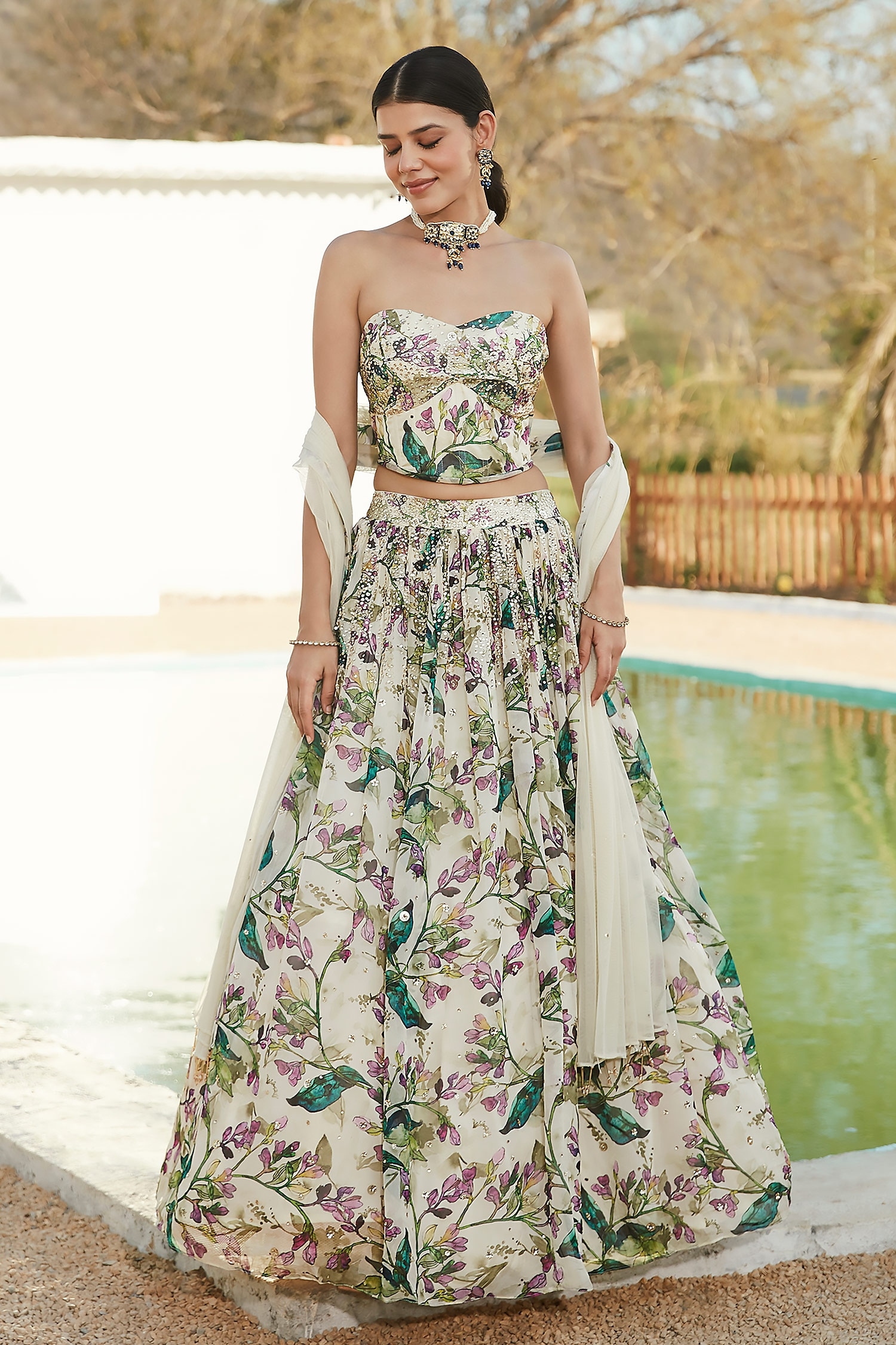 Buy Basanti - Kapde Aur Koffee Ivory Viscose Organza Botanical Print ...