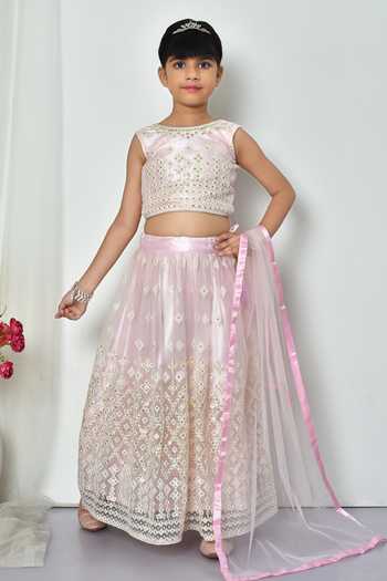 Buy Banana Bee Pink Sequin Geometric Cluster Embellished Lehenga Set ...