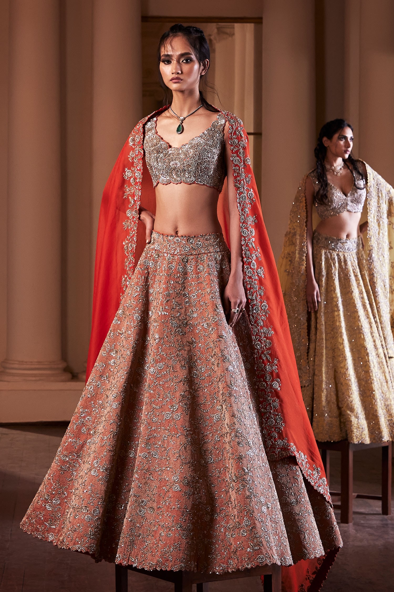 Buy Orange Raw Silk Embroidered Zardozi Cutwork Lilette Aari Lehenga ...