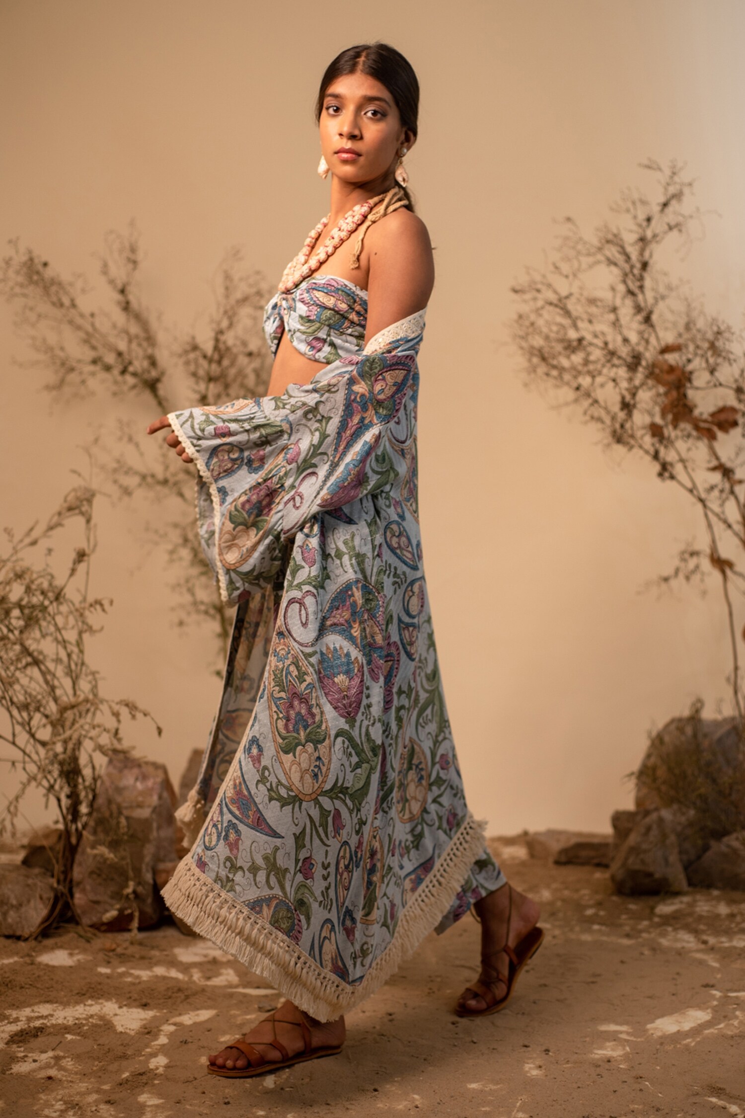 Buy Label Reyya Blue Rayon Lurex Floral Print Jacket Online | Aza Fashions