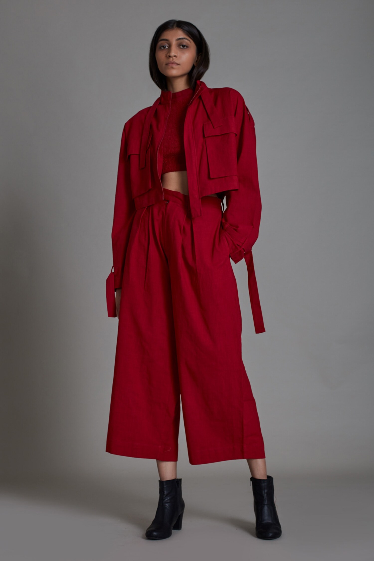 Buy Red 100% Cotton Open Cover Solitaire Jacket And Pant Set For Women ...