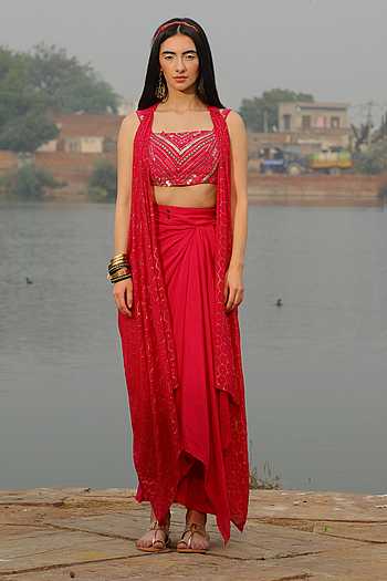 Buy Enech Pink Shimmer Georgette Sequin Mirror Embellished Bralette And ...