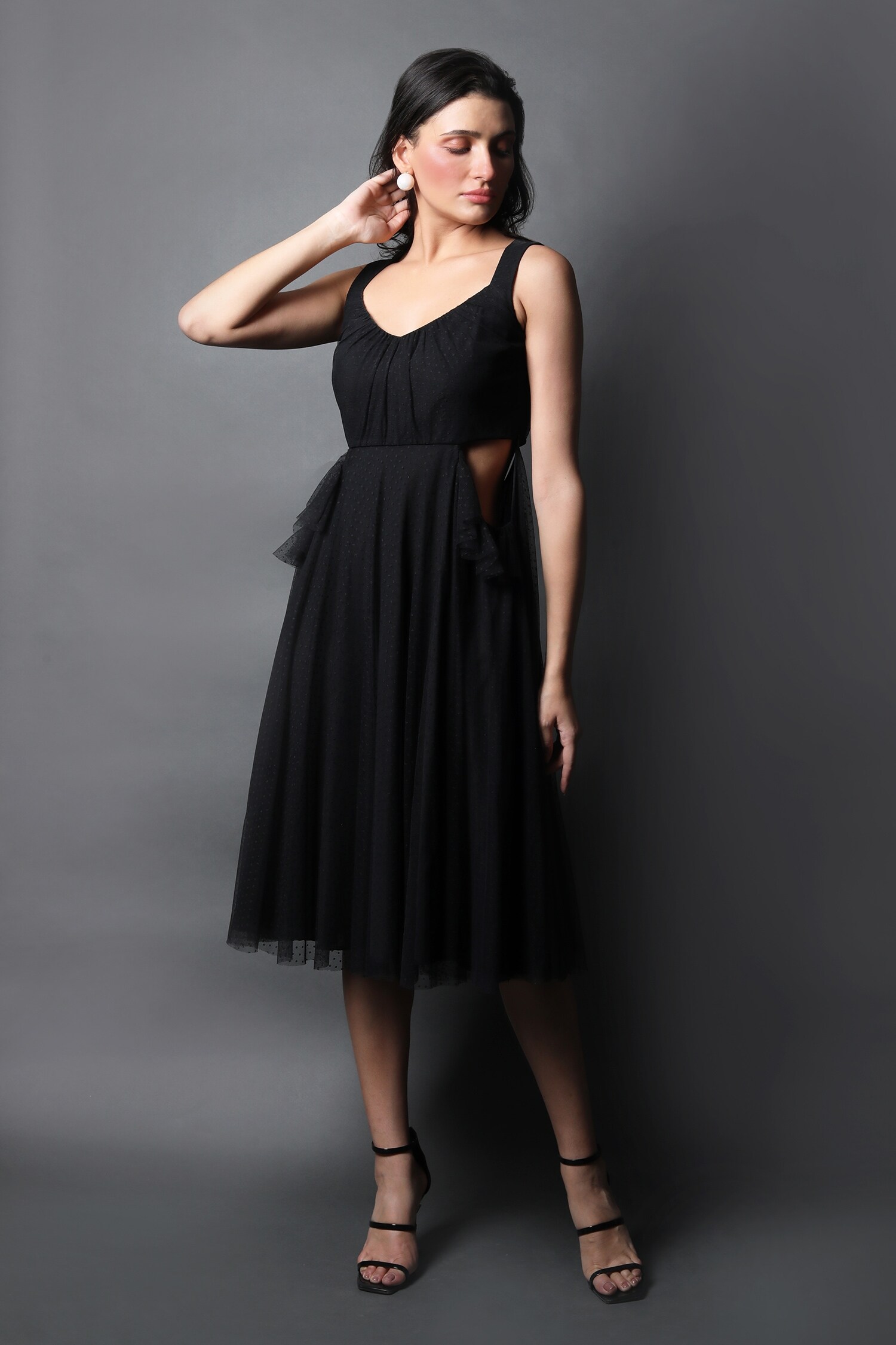 Buy Swatee Singh Black Polka Dot Lace Diamante Neck Dress Online | Aza ...