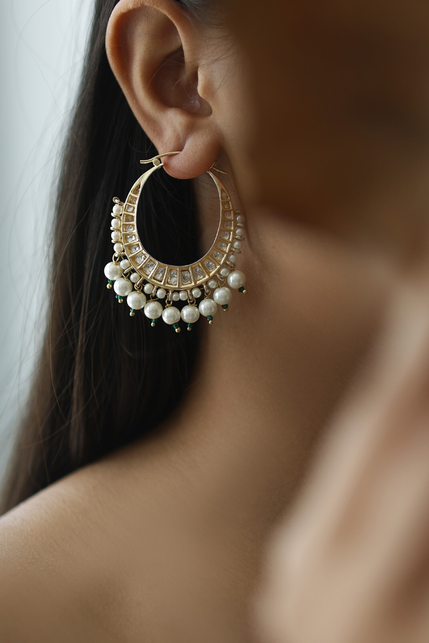 Buy Phiroza Kelly Pearl Embellished Hoop Earrings Online | Aza Fashions