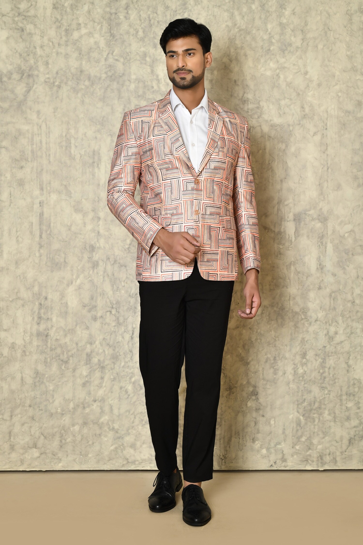 Buy Multi Color Cotton Linen Printed Geometric Blazer For Men by ...