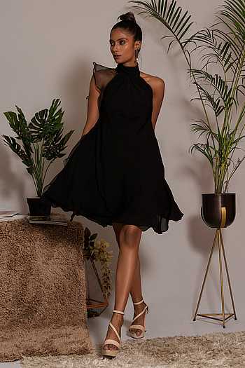 Buy Vanshika Agarwal Black Chiffon One-side Ruffled Dress Online | Aza ...
