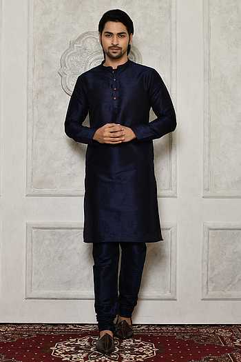 Buy Blue Dupion Silk Plain Solid Churidar For Men by Arihant Rai Sinha ...