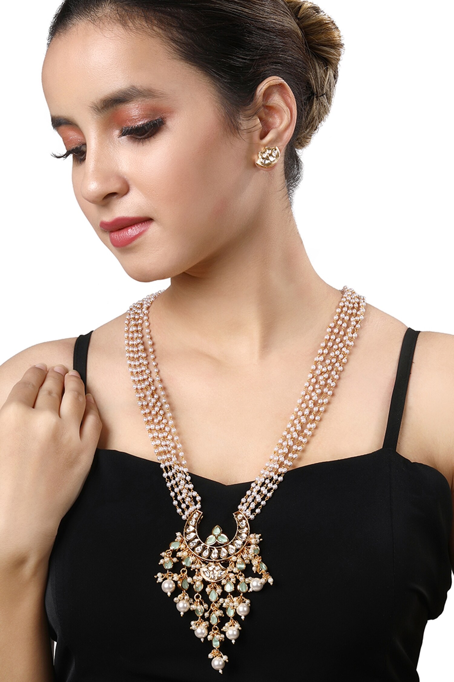 Buy Hrisha Jewels Kundan Polki Embellished Necklace Jewellery Set ...