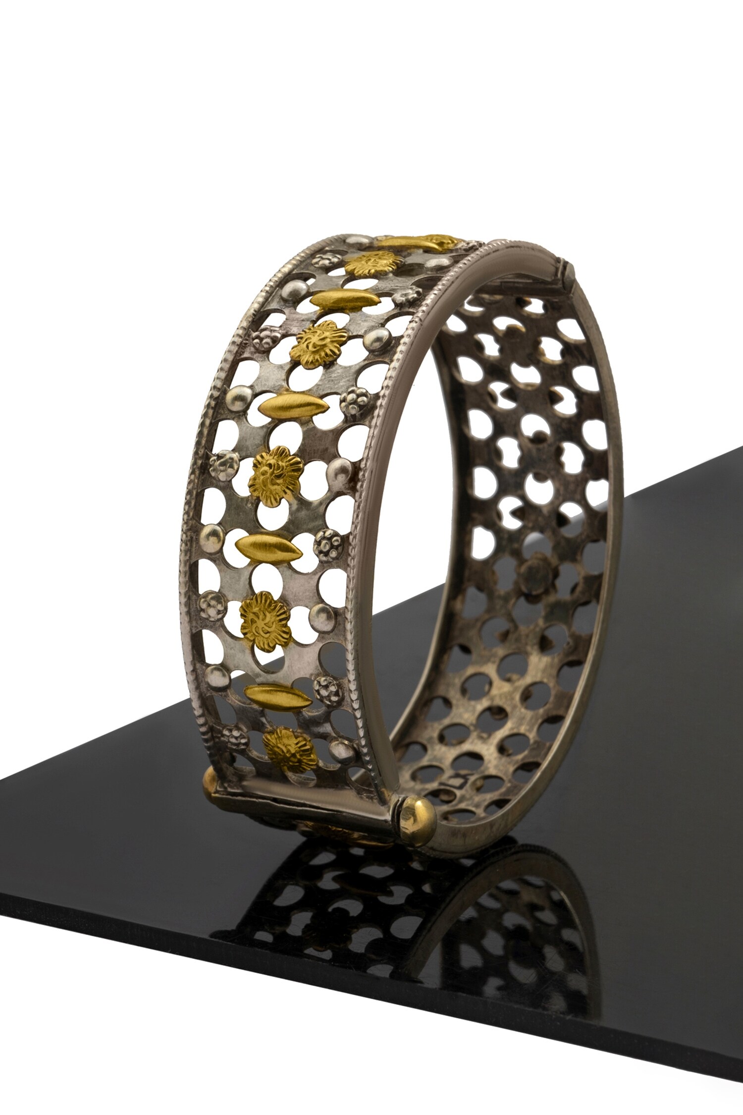 Buy Silver Plated Tribal Cutwork Bangle by Neeta Boochra Online at Aza ...