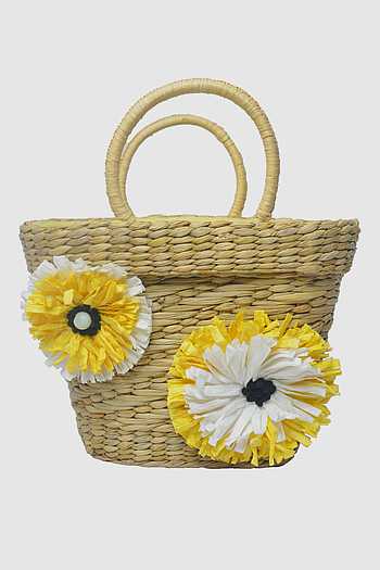 Buy Gin & Tonic 3d Flower Embellished Basket Woven Beach Bag Online ...