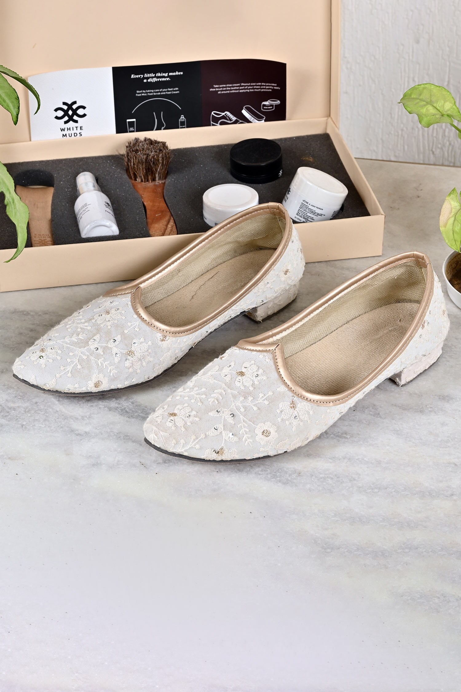 Buy Ivory "georgette Thread Embroidered Pointed Toe Juttis For Men by ...