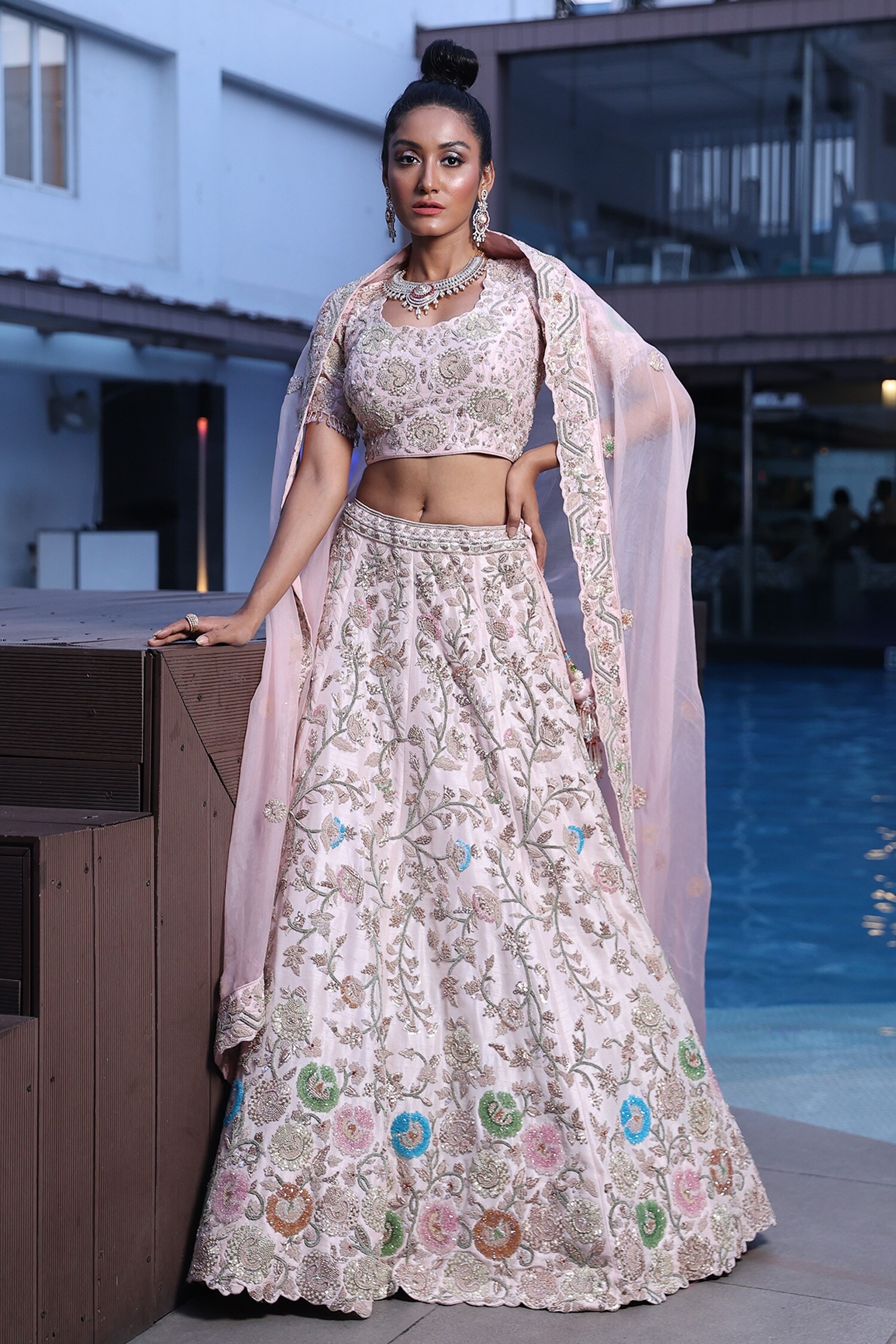 Buy Pink Lehenga And Blouse Dupion Silk Swarovski Crystal Bridal Set ...