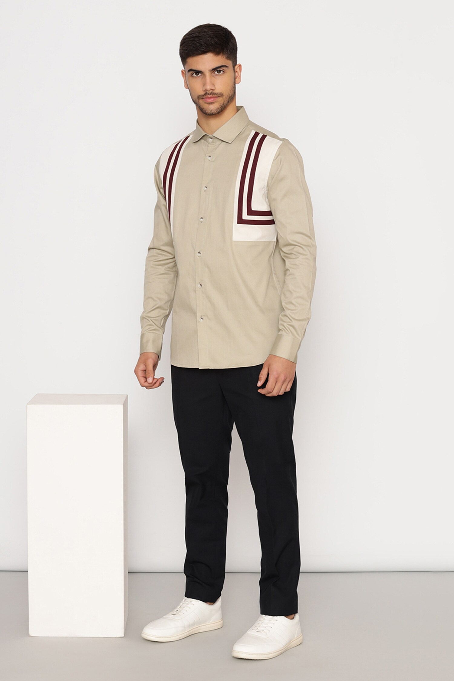 Buy Lacquer Embassy Beige Cotton Bennet Shoulder Panel Shirt Online ...