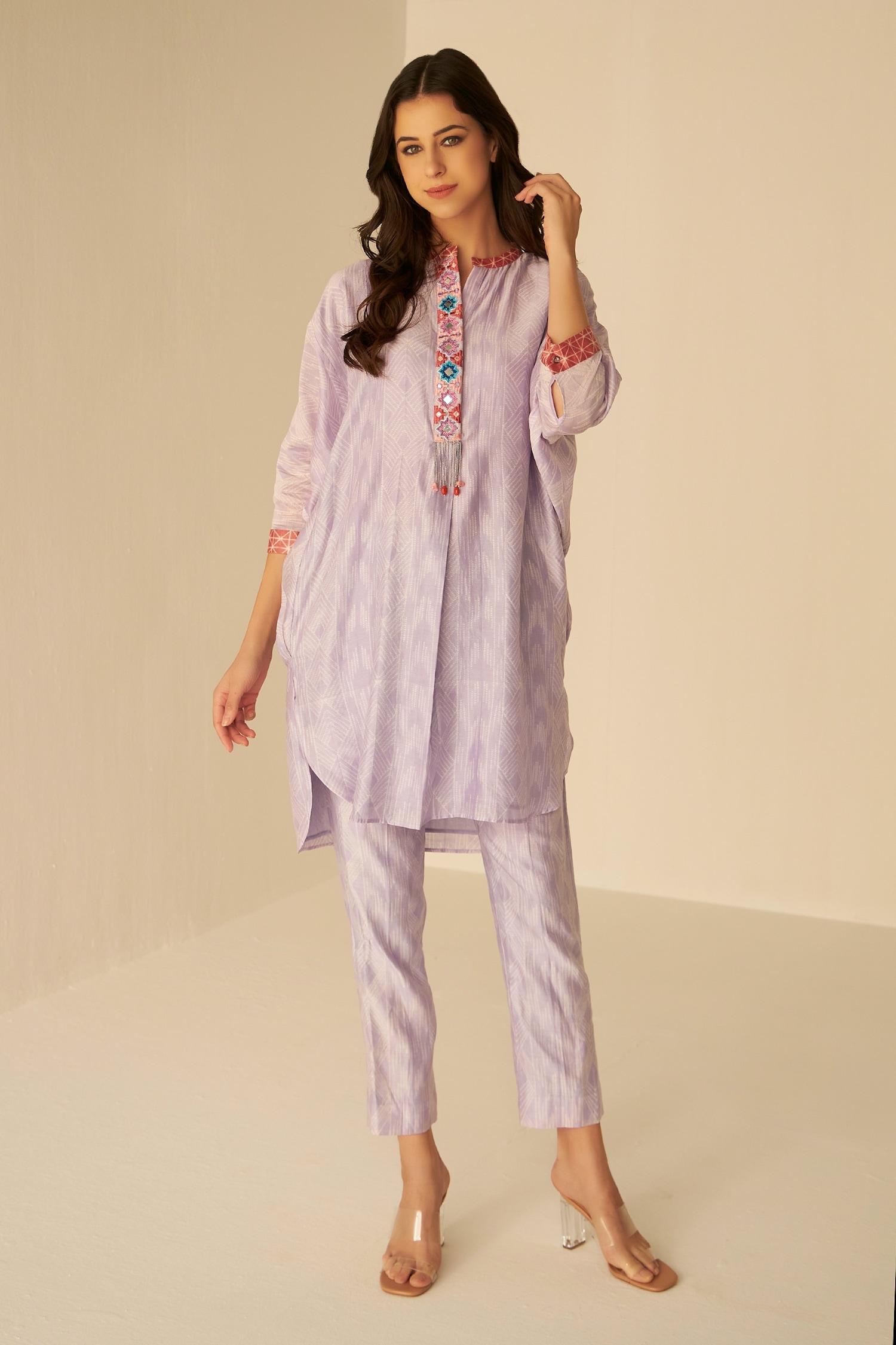 Buy Purple Chanderi Silk Tie And Placket Embroidered Straight Top ...