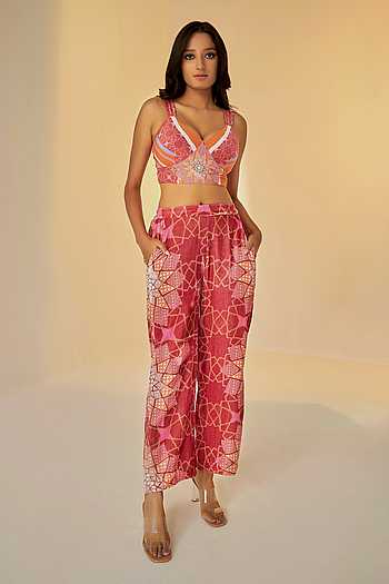 Buy Orange Cotton Silk Printed Tashkent V Neck Pant Set For Women by ...