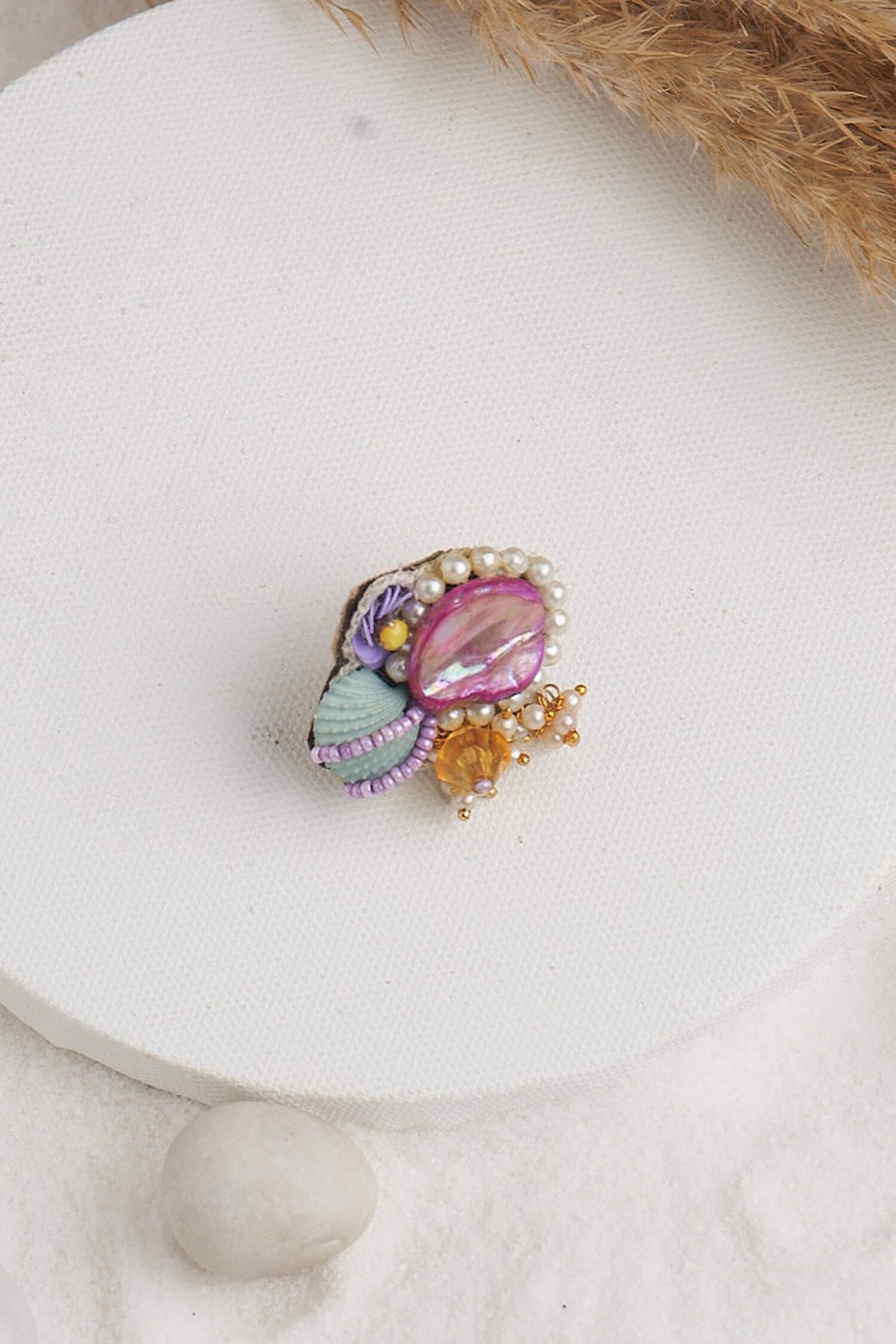 Buy Torque by Merge Shell And Stone Embellished Ring Online | Aza Fashions