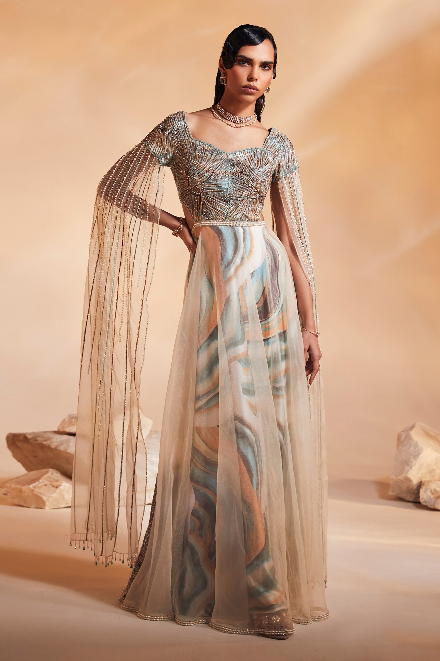 Buy Divya Aggarwal Multi Color Organza Harlee Embellished Gown Online ...
