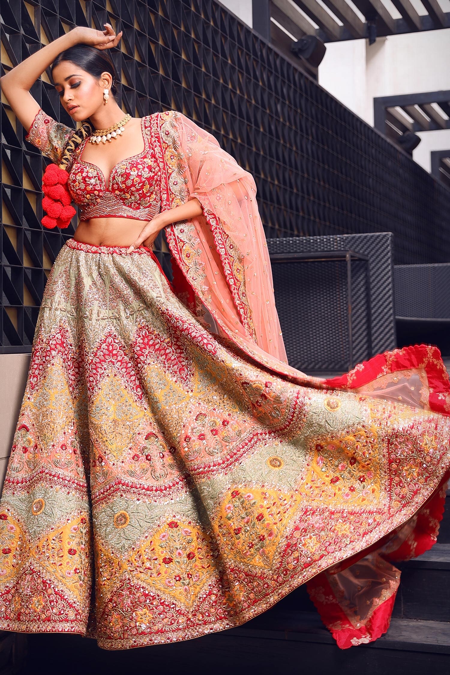 Buy Multi Color Lehenga And Blouse: Organza Resham Zardosi Bridal Set ...