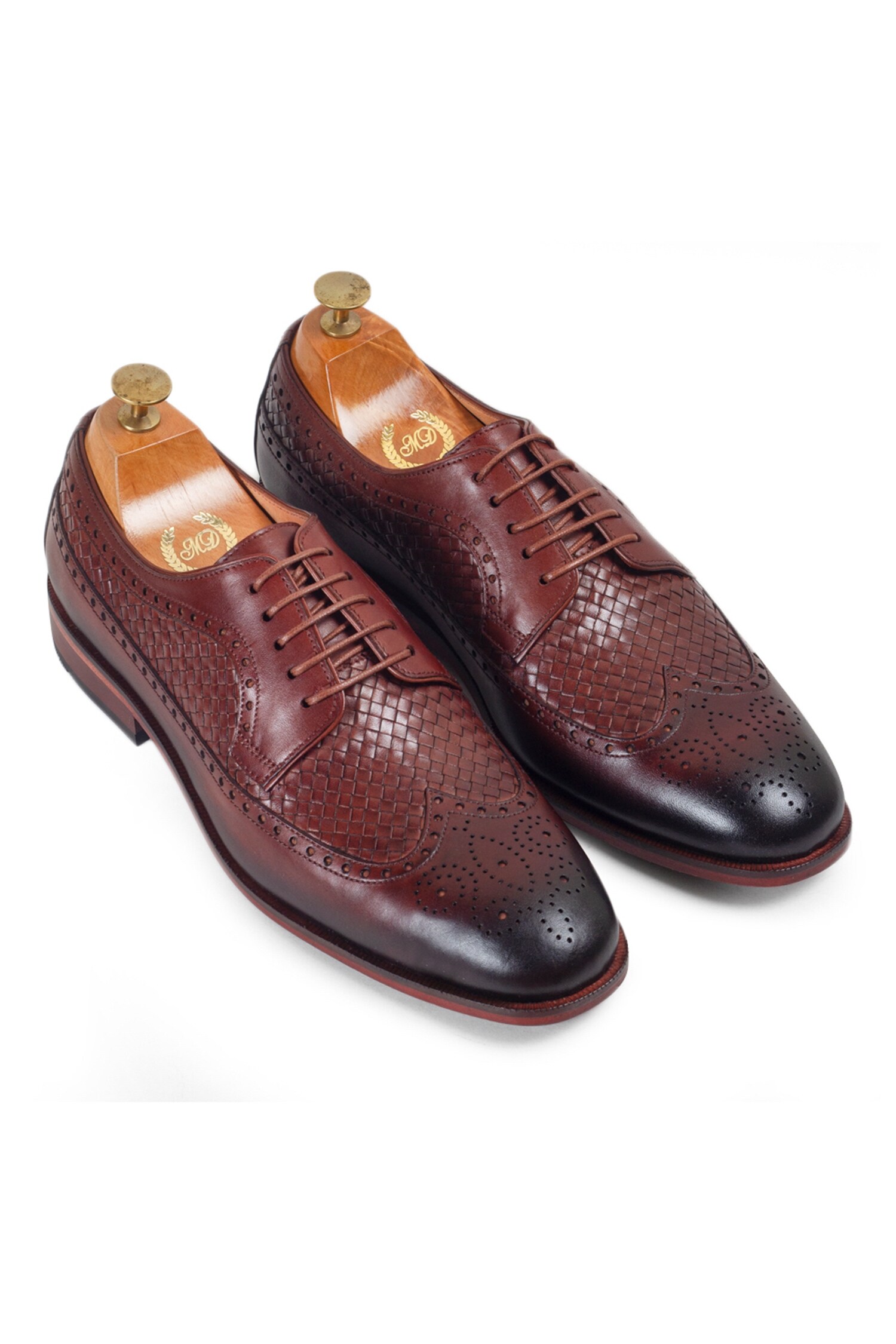 Buy Domani Brown Leather Pointed Toe Woven Oxfords Online | Aza Fashions