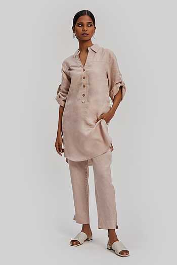 Buy Reistor Pink Hemp Collared Tunic With Side Pockets Online | Aza ...