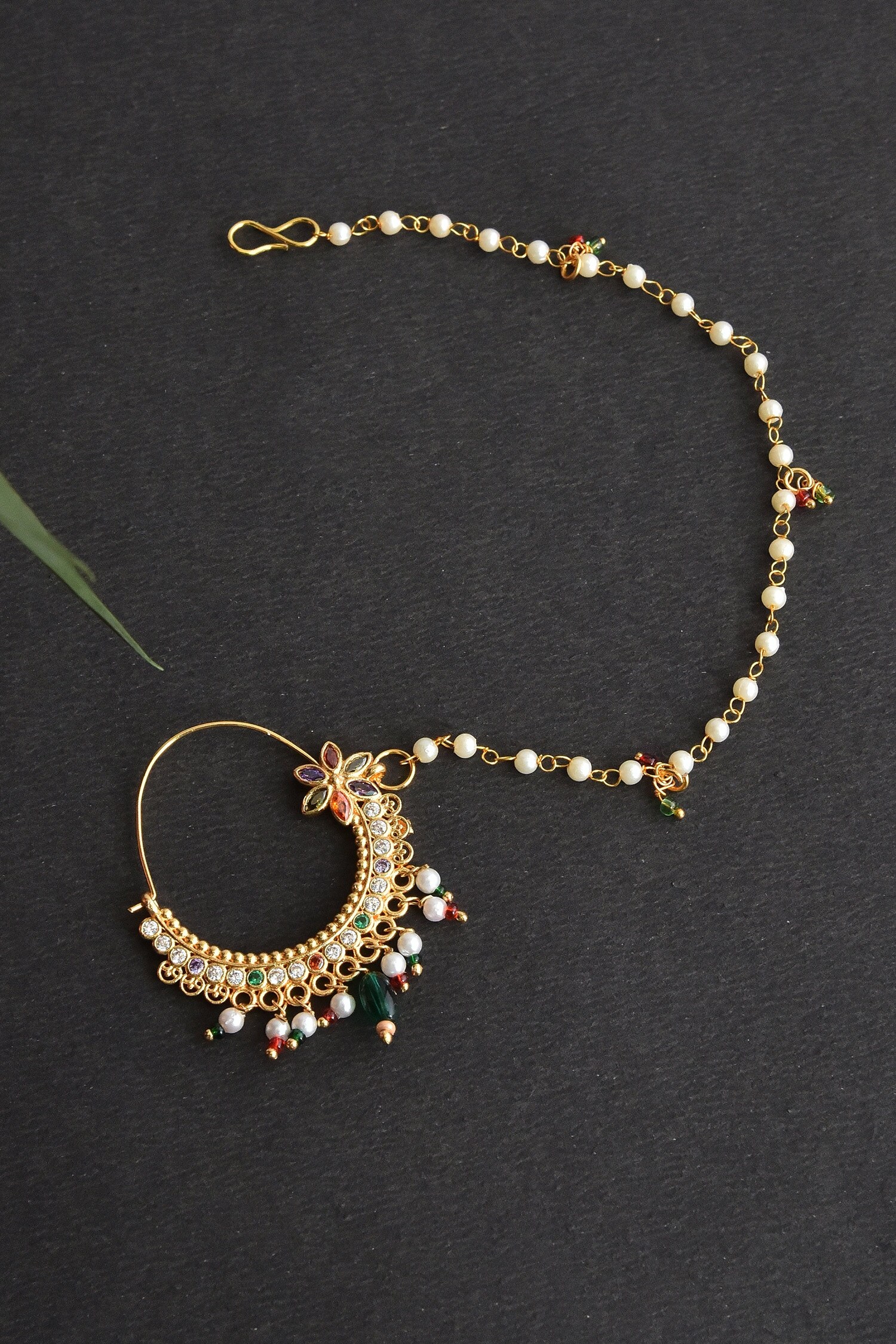 Buy Swabhimann Jewellery Handmade Pearl Embellished Nath Online | Aza ...