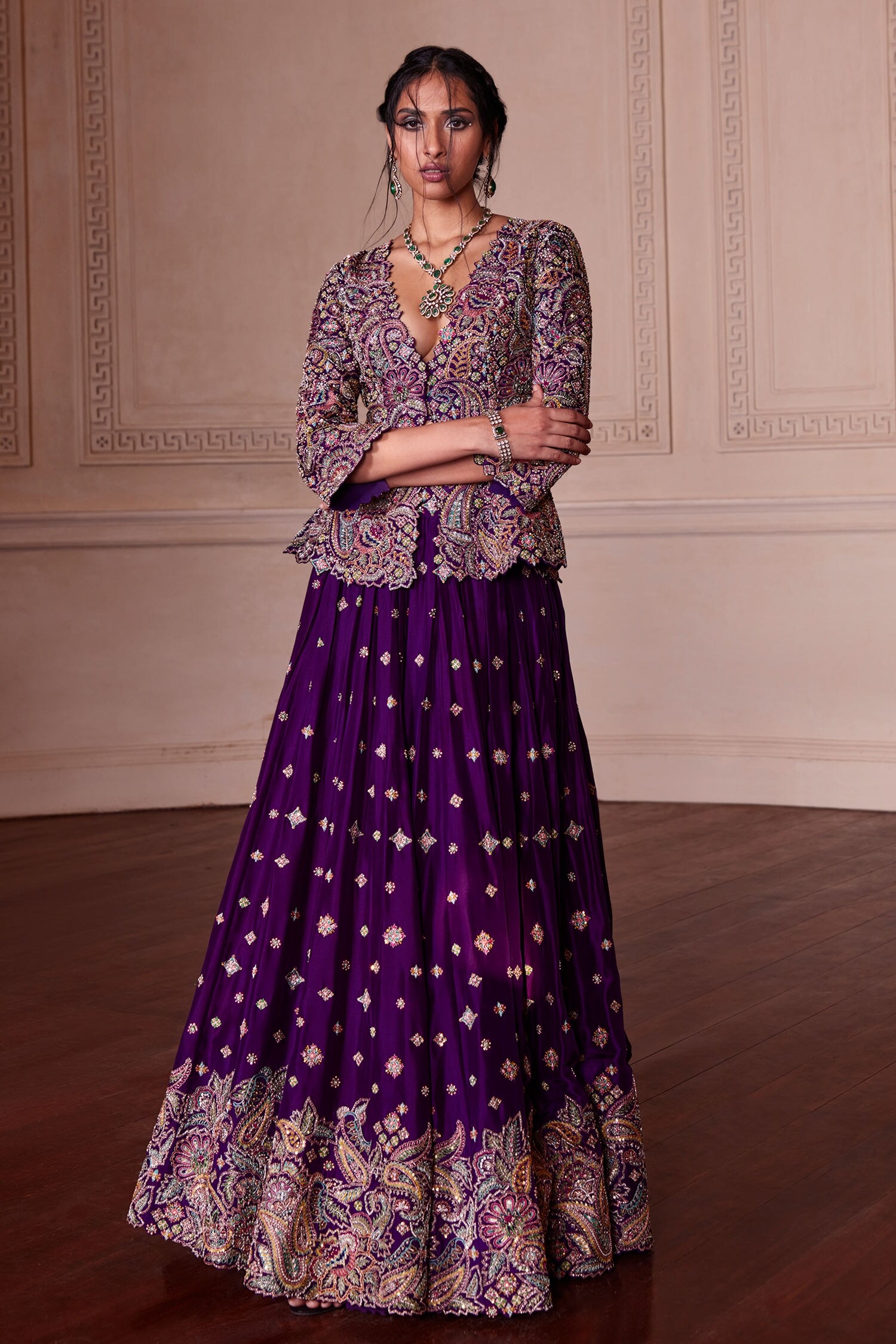 Buy Mrunalini Rao Purple Raw Silk Meenakari Lehenga With Embroidered ...