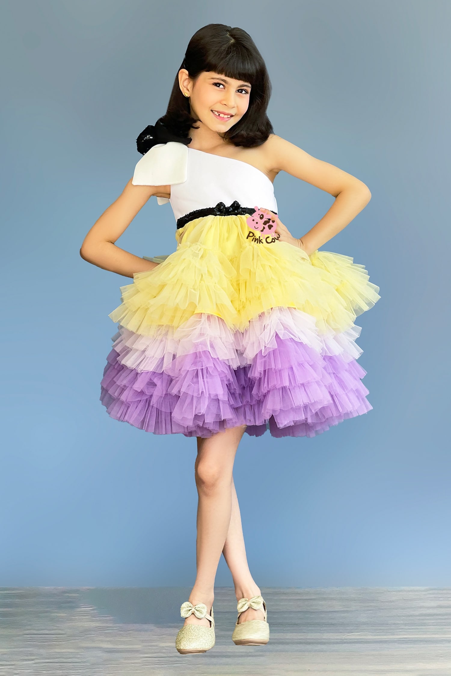 Buy Multi Color Neoprene Embroidered Sequins Ruffled One-shoulder Dress ...