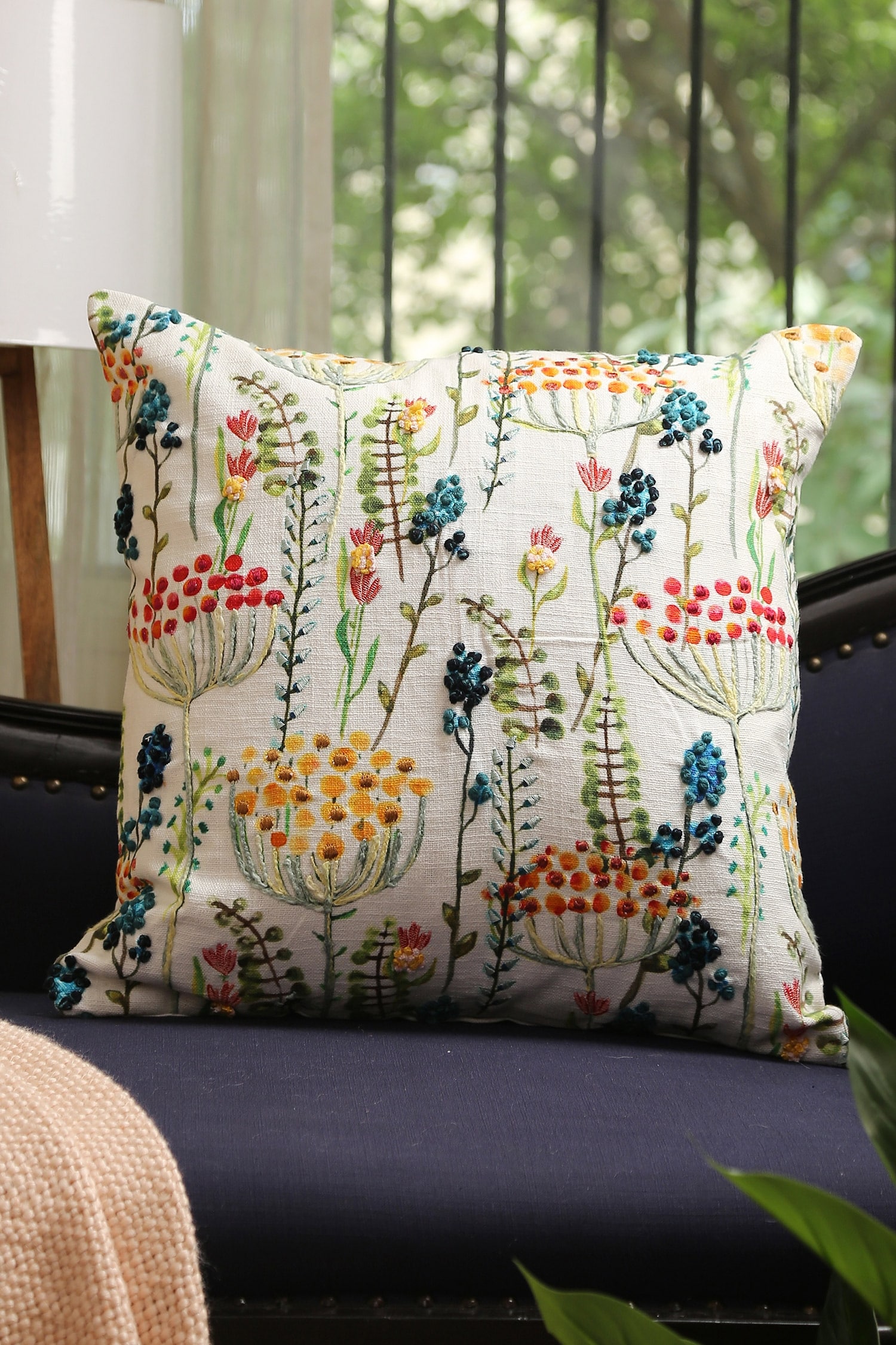 Buy Amoli Concepts Flower Beaded Cushion Cover Online | Aza Fashions