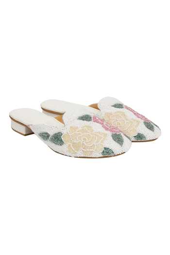 Buy Kkarma Multi Color Silk Phool Embroidered Mules Online | Aza Fashions