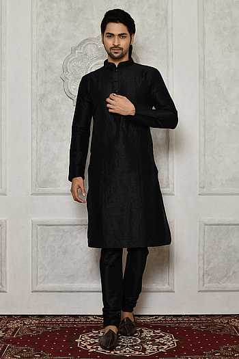 Buy Black Dupion Silk Plain Solid Churidar For Men by Arihant Rai Sinha ...