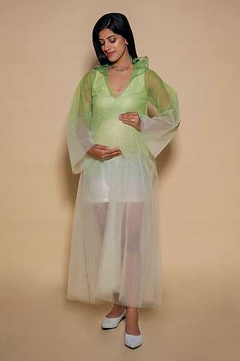Buy Ivory Soft Net V Neck Sheer A-line Dress For Women by Ranng Label ...