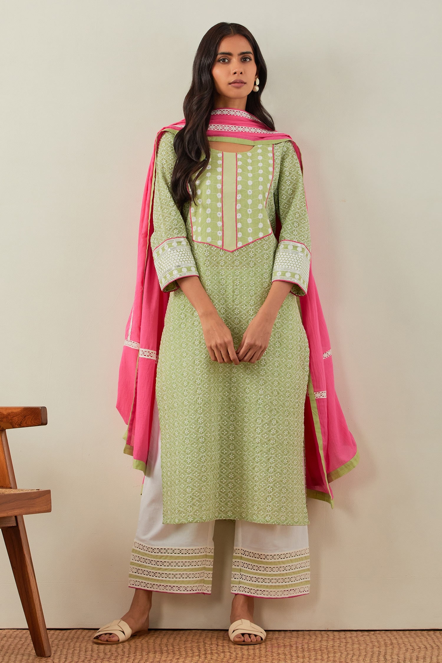Buy Green Rooh Yoke Embroidered Kurta Set For Women by TIC Online at ...