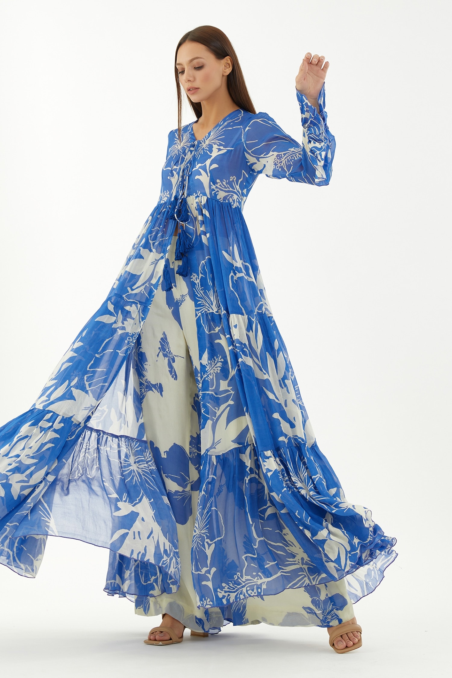 Buy Blue Chiffon Floral Pattern Pant For Women by KoAi Online at Aza ...