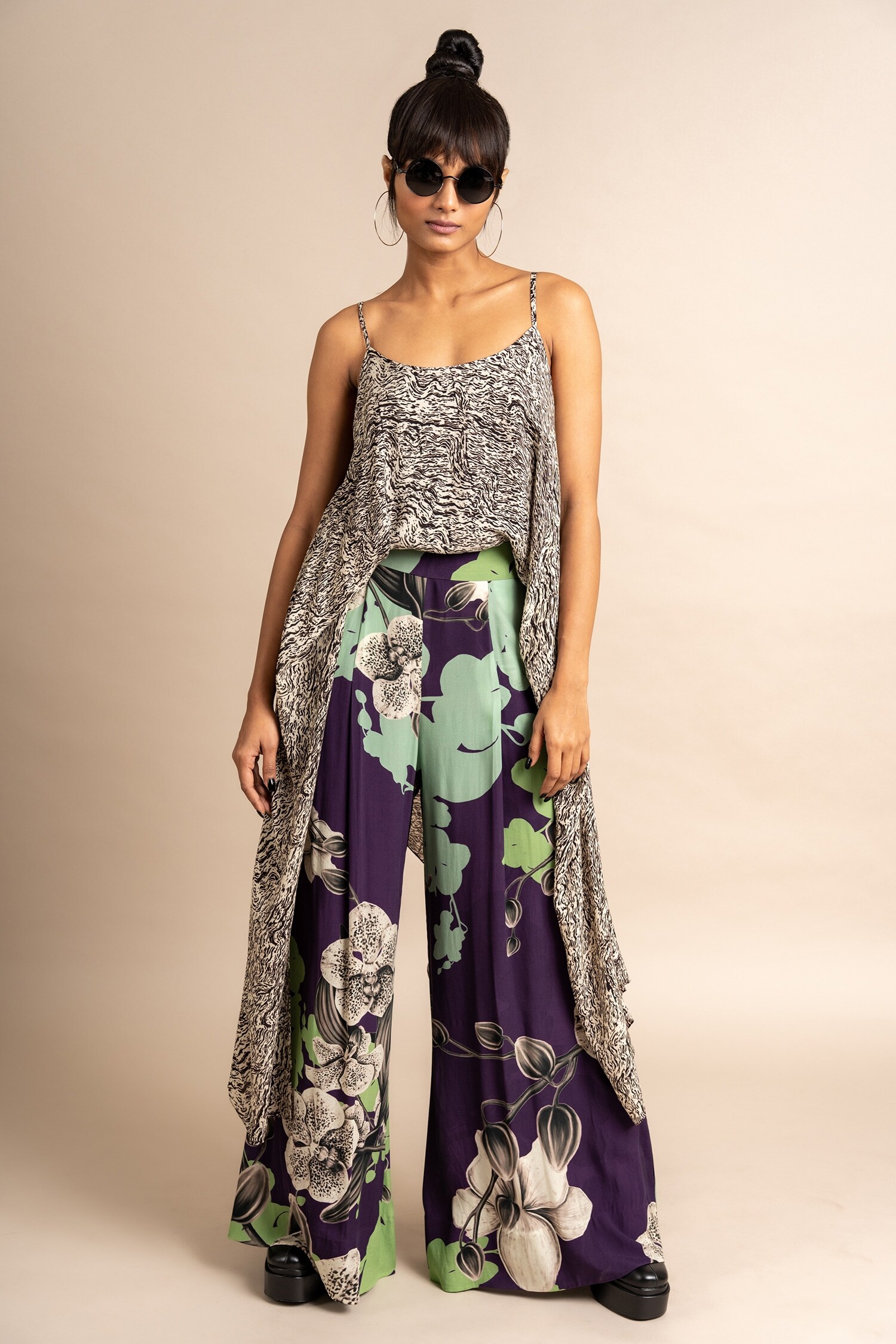 Buy Multi Color Top Satin Digital Print Animal Singlet And A-line Pant ...