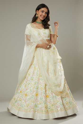Buy I am Design Ivory Raw Silk French Vanilla Embroidered Lehenga Set ...
