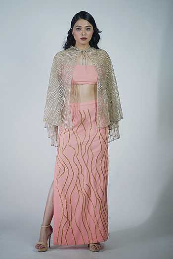 Buy Rina Dhaka Pink Cotton Gota Embroidered Skirt And Blouse Set Online ...