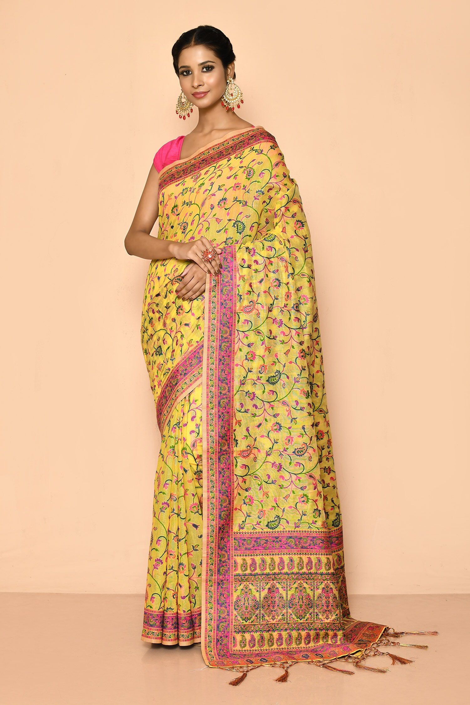 Buy Naintara Bajaj Yellow Cotton Saree Online | Aza Fashions