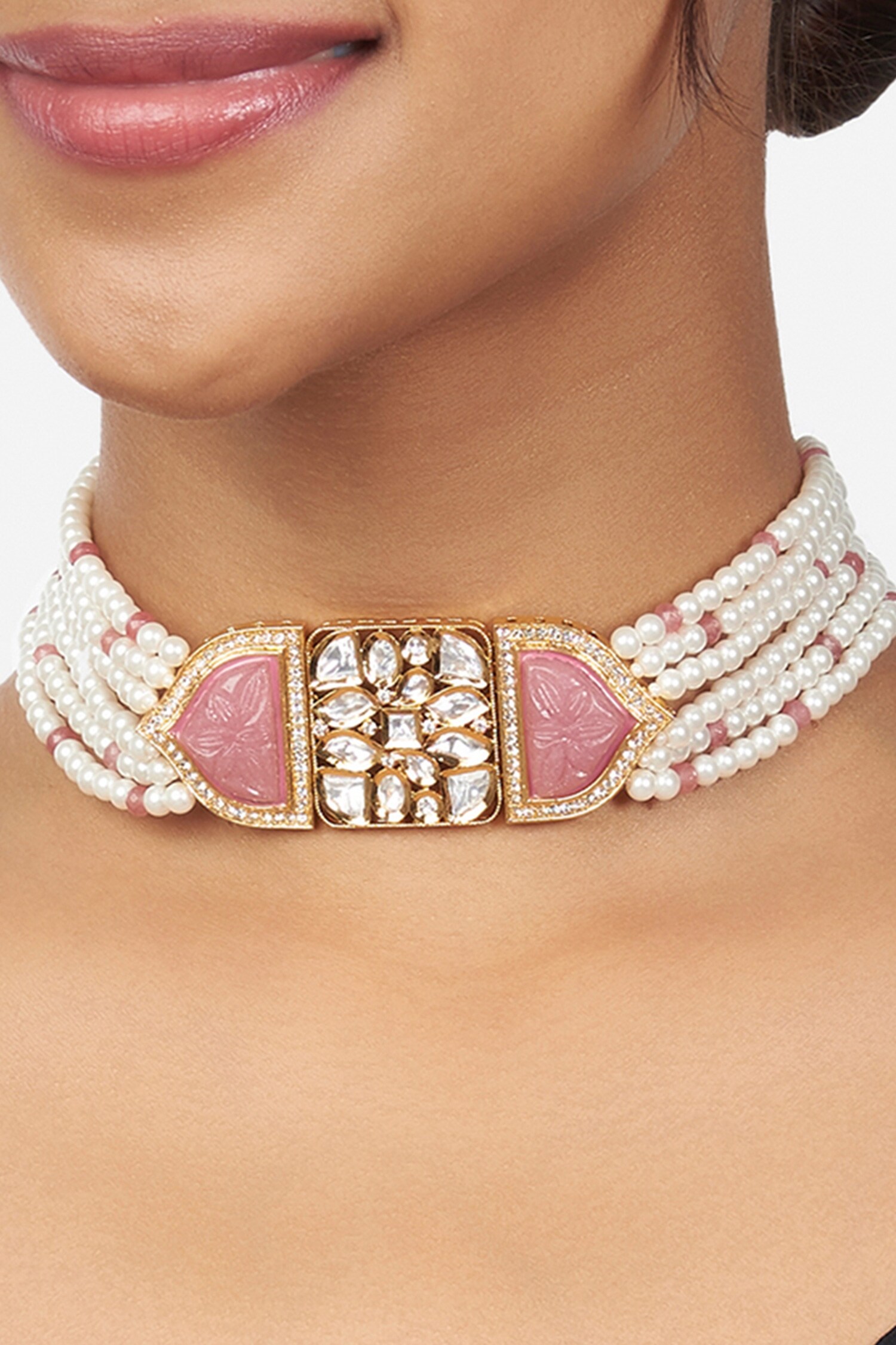 Buy Pink Kundan Polki Multi String Embellished Choker by joules by ...