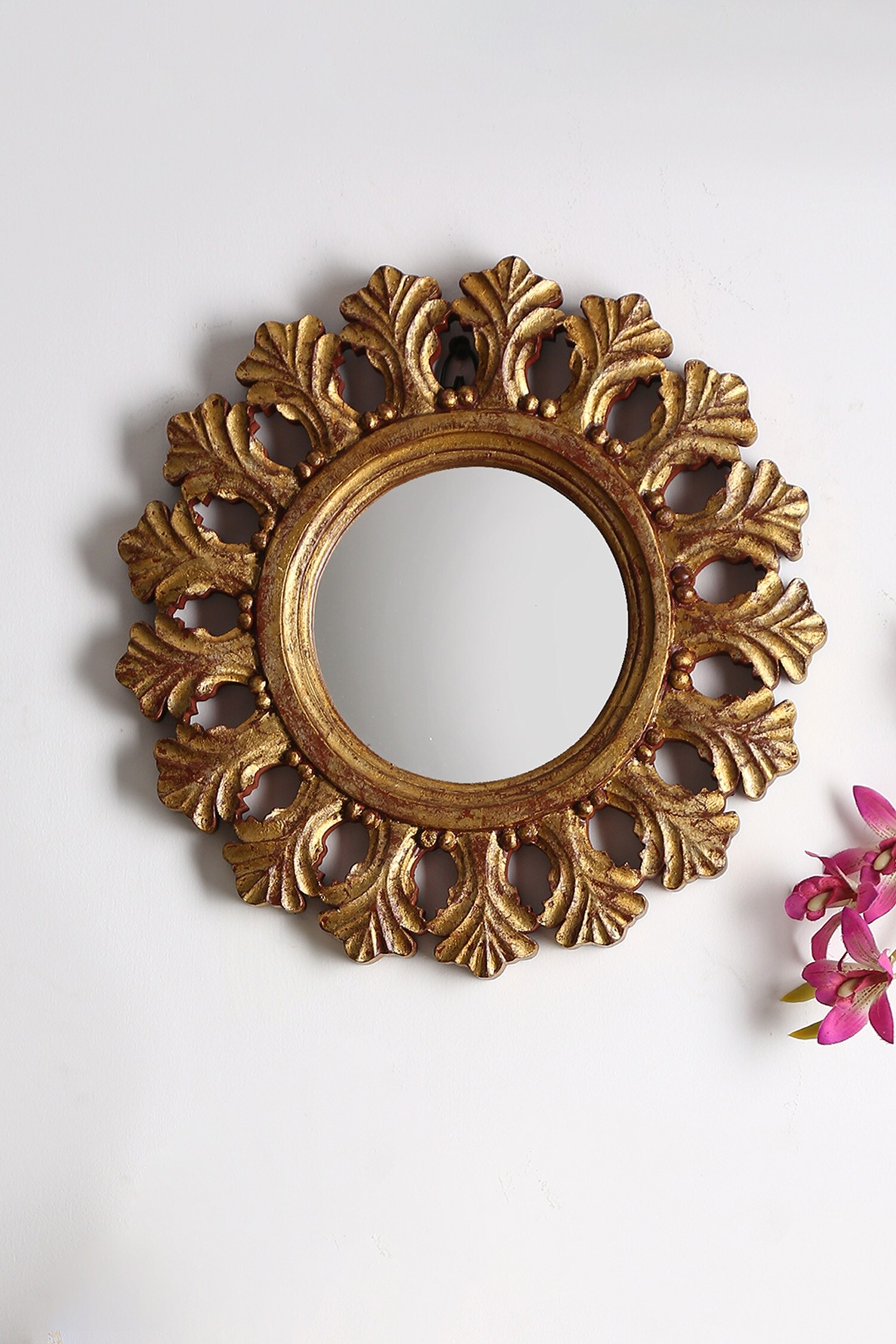 Buy Amoli Concepts Round Mango Wood Mirror Online | Aza Fashions