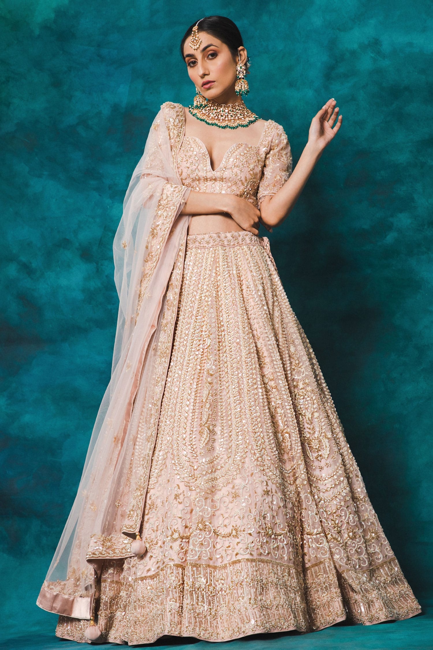 Buy Pink Net Hand Embroidery Sequin Sweetheart Flower Vine Lehenga Set ...