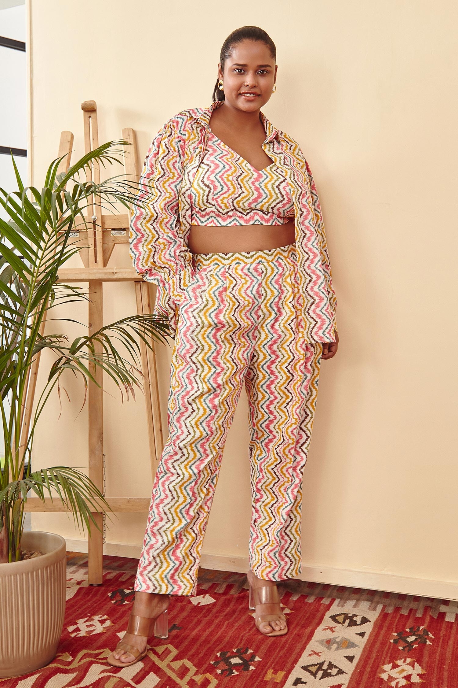 Buy Sorbae Multi Color Cotton Satin Solvi Ikat Print Shirt Pant Set ...