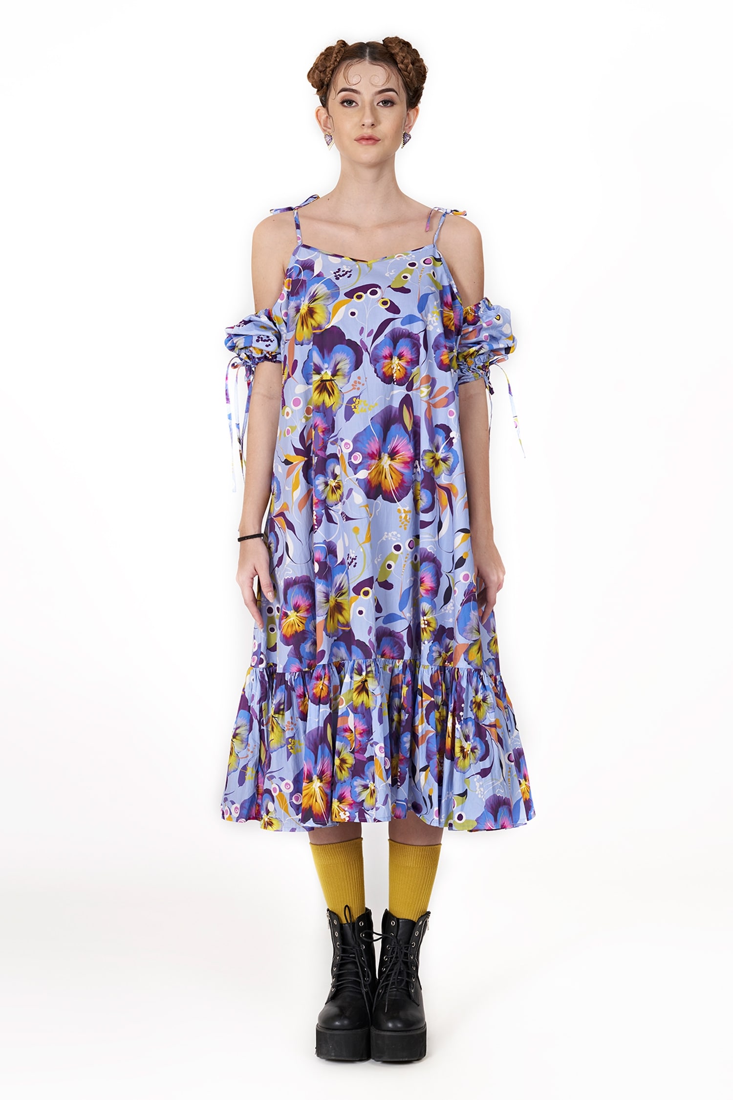 Buy Two Point Two Blue Michi Cotton Poplin A-line Dress Online | Aza Fashions