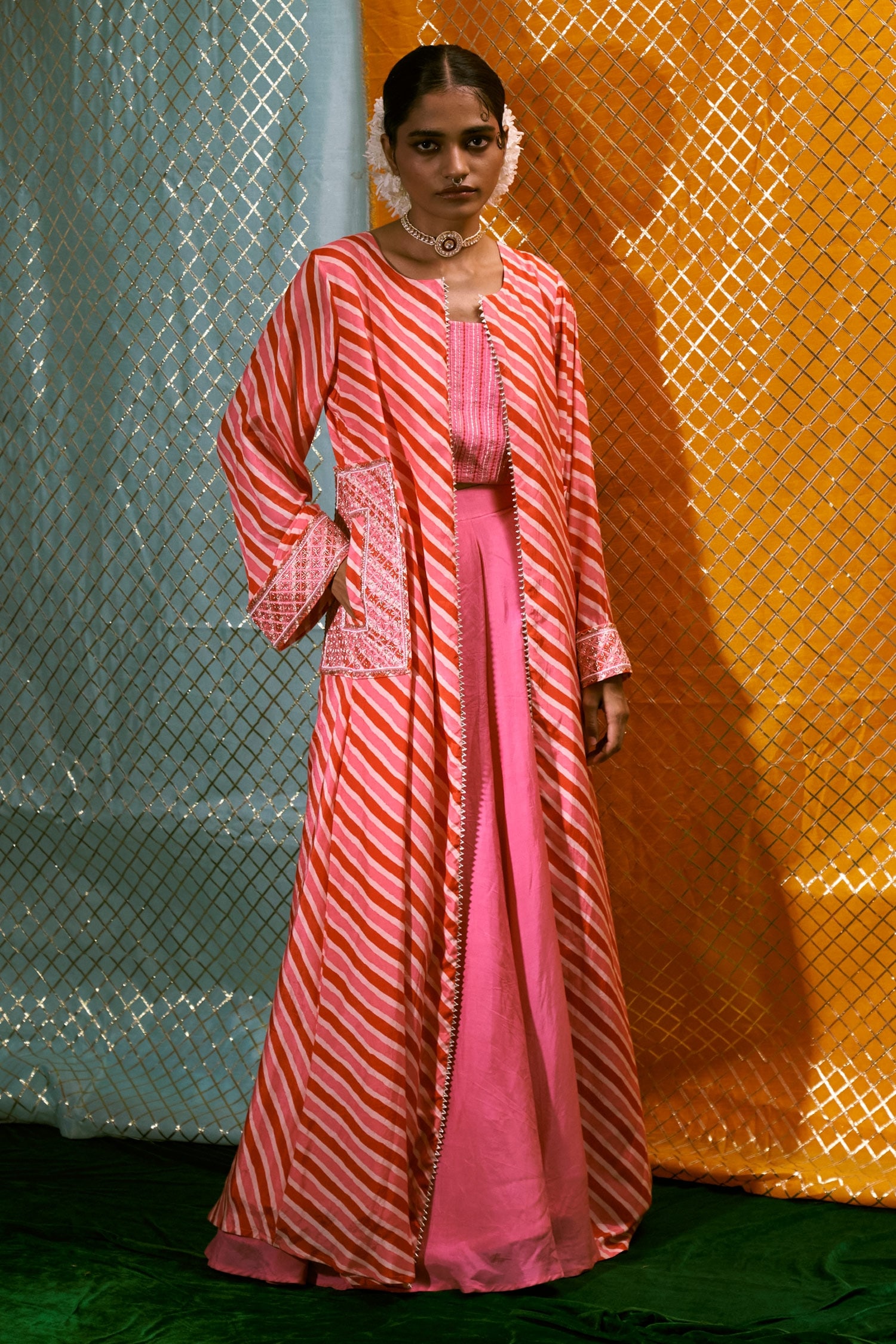 Buy Red Muslin Silk Embroidery Leheriya Pakistani Jacket And Gharara ...