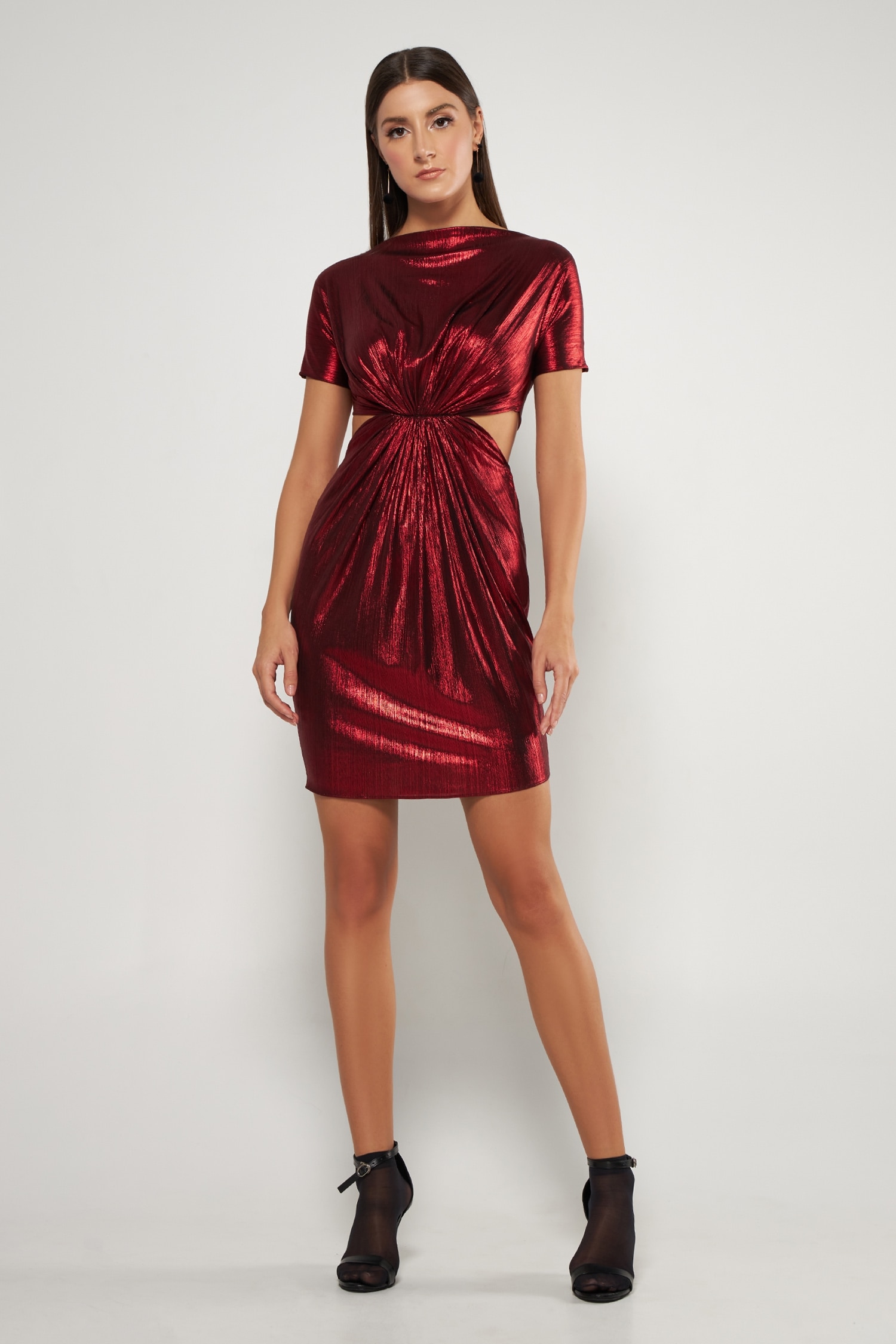 Buy Cham Cham Red Stretch Knit Foil Metallic Boat Neck Dress Online ...