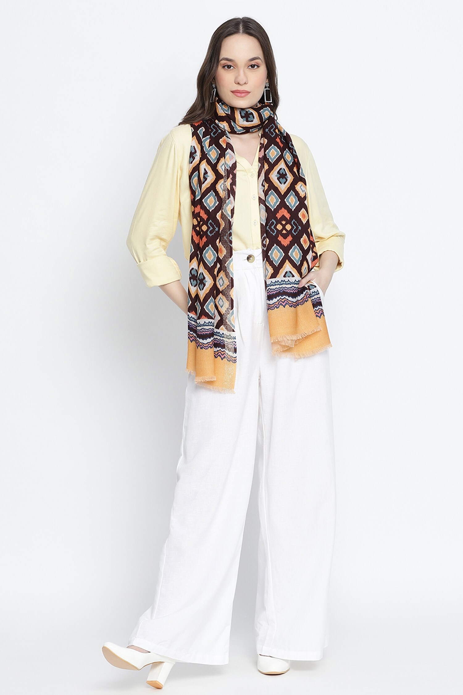 Buy Brown Printed Diamond Stole by SHINGORA Online at Aza Fashions.