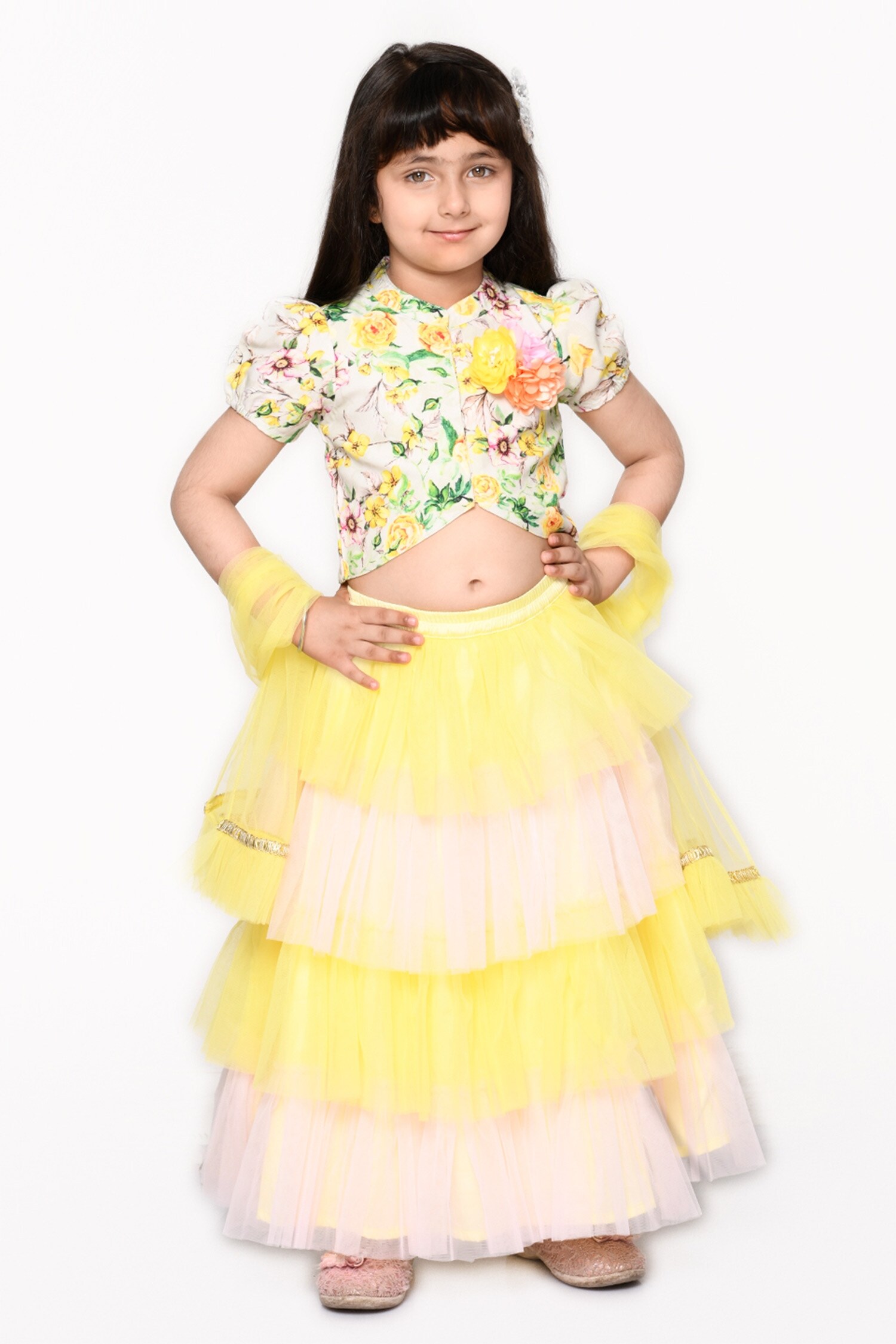 Buy Saka Designs Yellow Ruffle Lehenga Choli Set For Girls Online | Aza ...